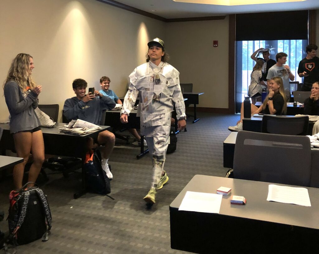 Students develop fashion items out of newspapers in Tusculum Experience ...